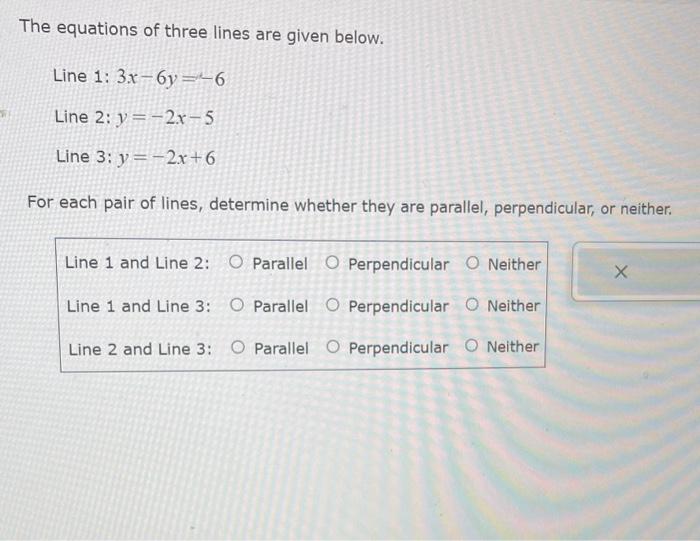 Solved The equations of three lines are given below. Line 1: | Chegg.com