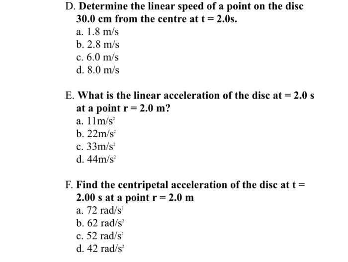 Solved A disc has an initial angular velocity of zero and | Chegg.com