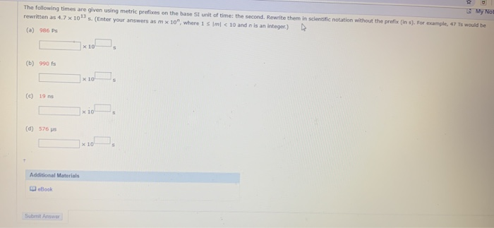 Solved The following times are given using metric prefixes | Chegg.com