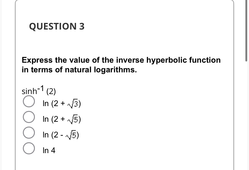 Solved QUESTION 3Express the value of the inverse hyperbolic | Chegg.com