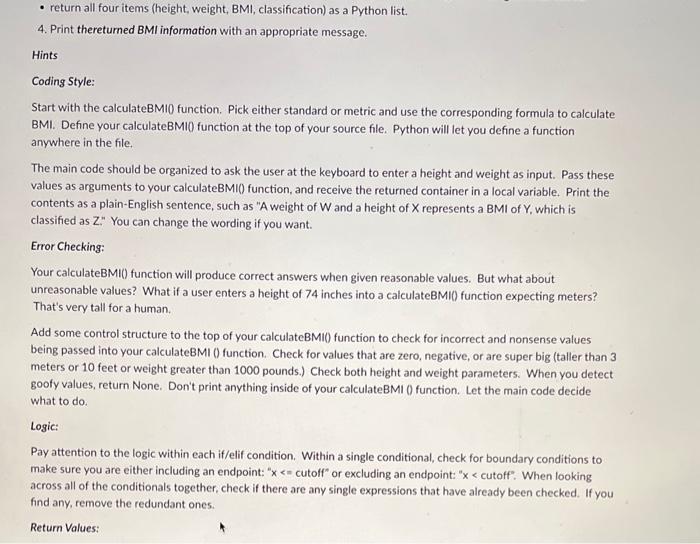 Solved string from the table below. Your calculateBMI() | Chegg.com