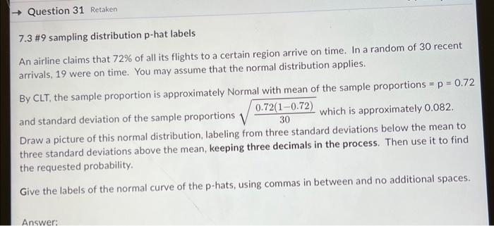 Solved 7.3 \#9 sampling distribution p-hat labels An airline | Chegg.com