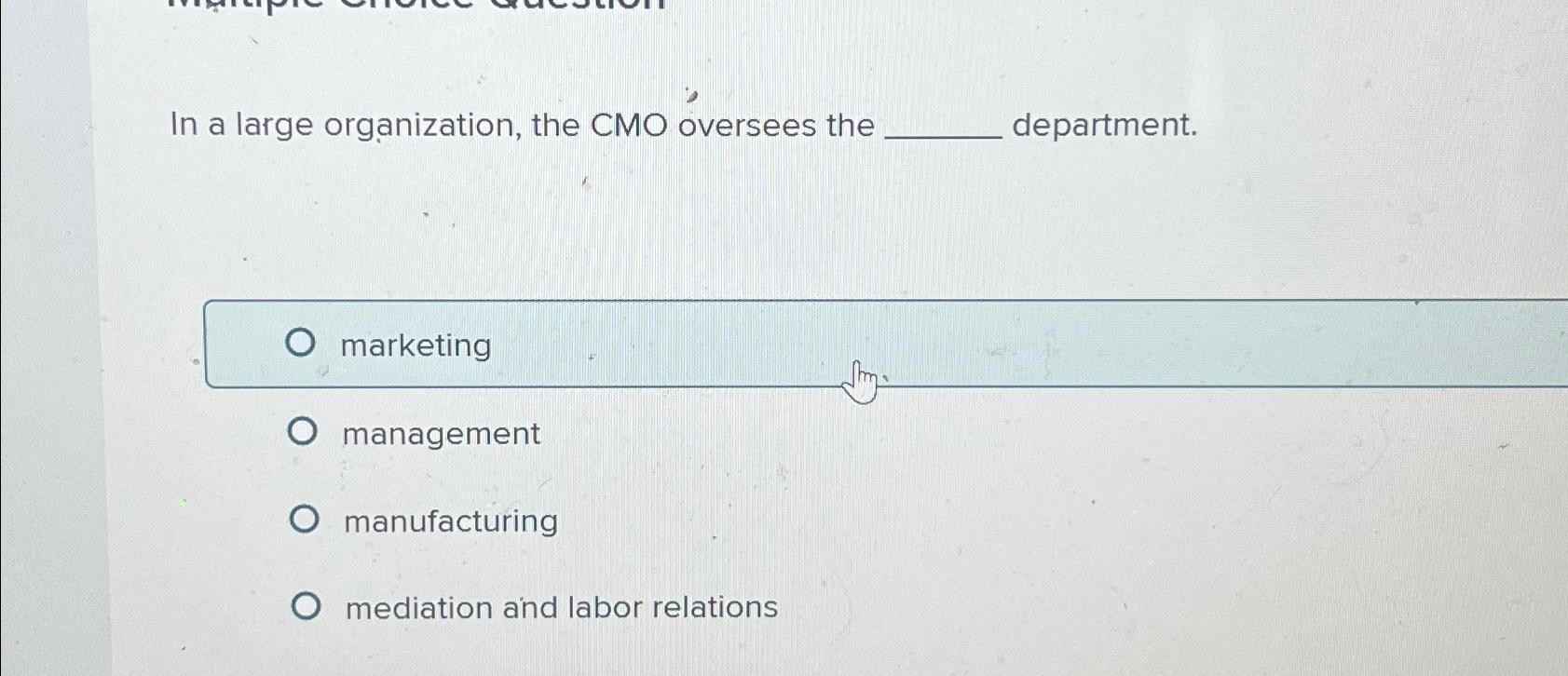 Solved In a large organization, the CMO óversees the | Chegg.com