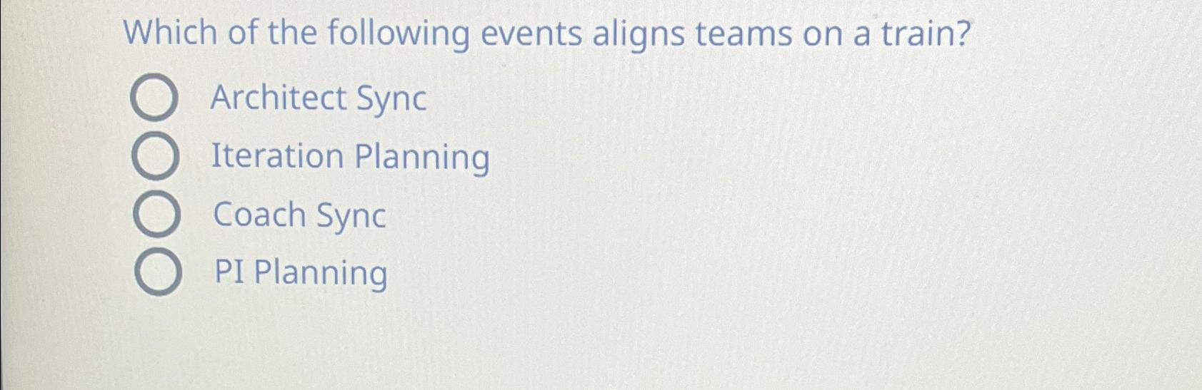 Solved Which of the following events aligns teams on a | Chegg.com