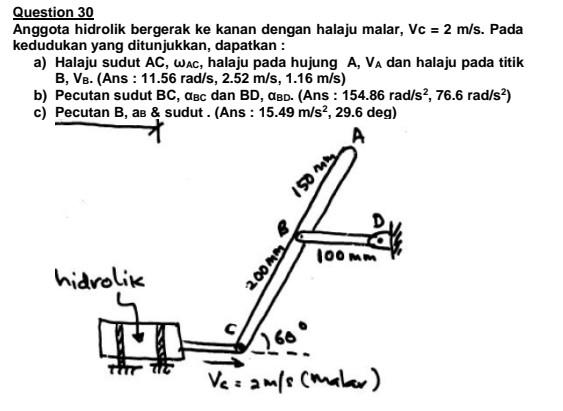 Solved Question 30 Anggota hidrolik bergerak ke kanan dengan | Chegg.com