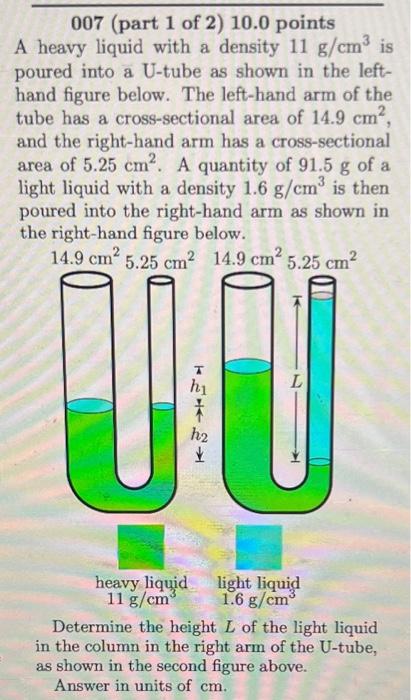 Solved 007 (part 1 of 2 ) 10.0 points A heavy liquid with a | Chegg.com