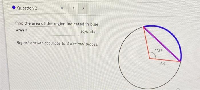 Find the area of the region indicated in blue. Area = | Chegg.com