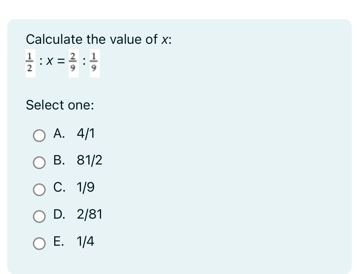 Solved Calculate the value of x ﻿:12:x=29:19Select | Chegg.com