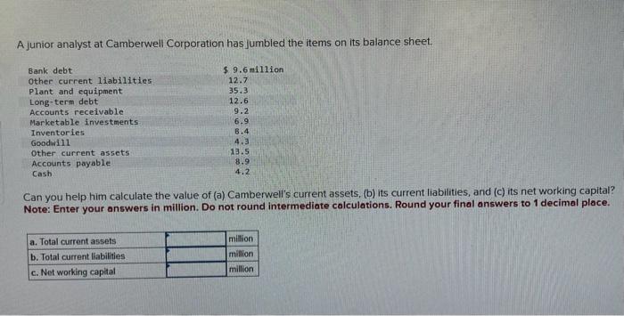 Solved A junior analyst at Camberwell Corporation has | Chegg.com