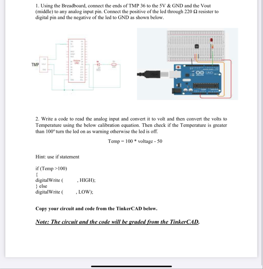 Solved Using the Breadboard, connect the ends of TMP 36 ﻿to | Chegg.com