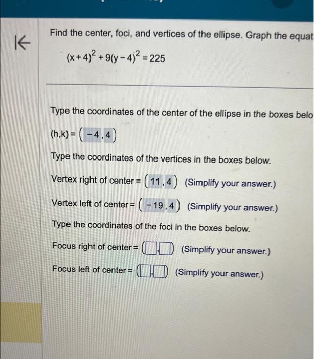 Solved How do I find the focus of the right of center and | Chegg.com
