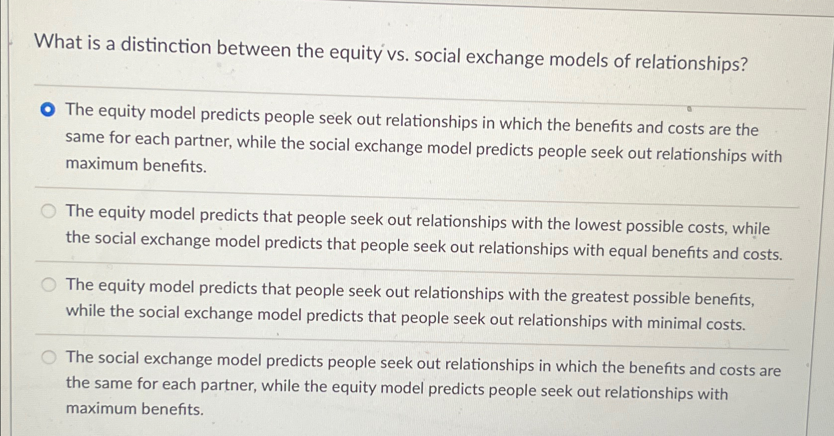 Solved What is a distinction between the equity vs. ﻿social | Chegg.com