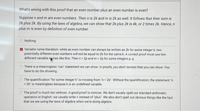 Solved What's wrong with this proof that an even number plus | Chegg.com