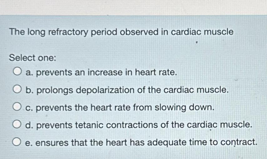 Solved The long refractory period observed in cardiac | Chegg.com