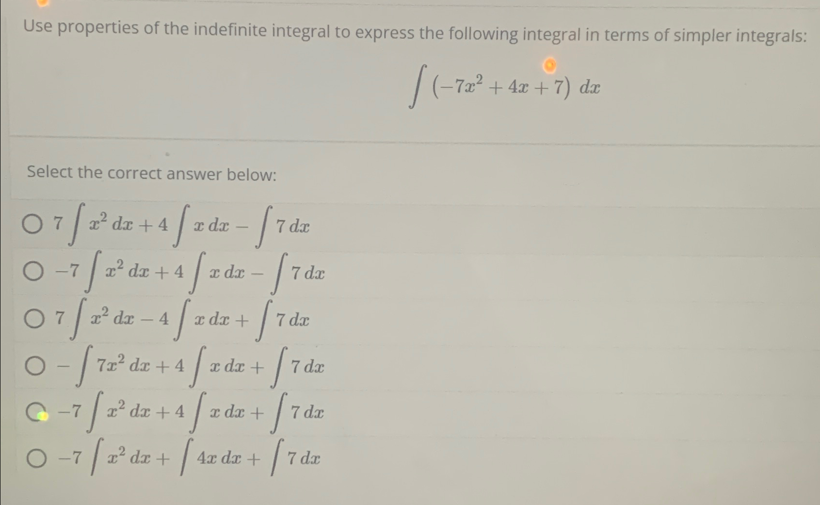 Solved Use properties of the indefinite integral to express | Chegg.com