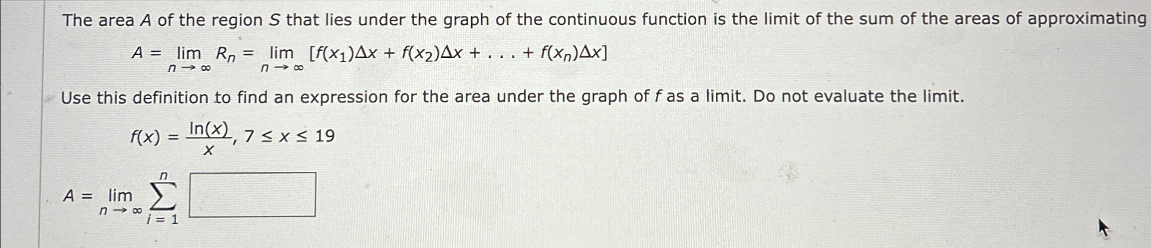 Solved The area A ﻿of the region S ﻿that lies under the | Chegg.com