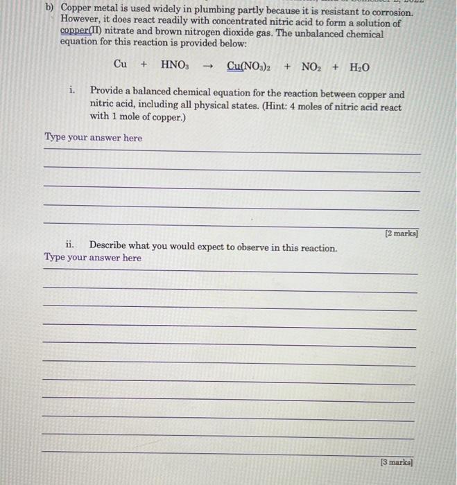 Solved Question 1: Copper [8 marks] Copper is used for a | Chegg.com