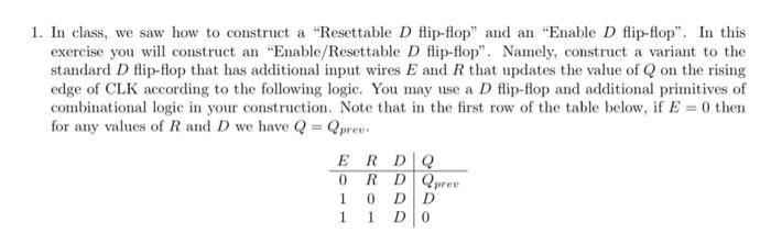 Solved 1. In class, we saw how to construct a "Resettable D | Chegg.com