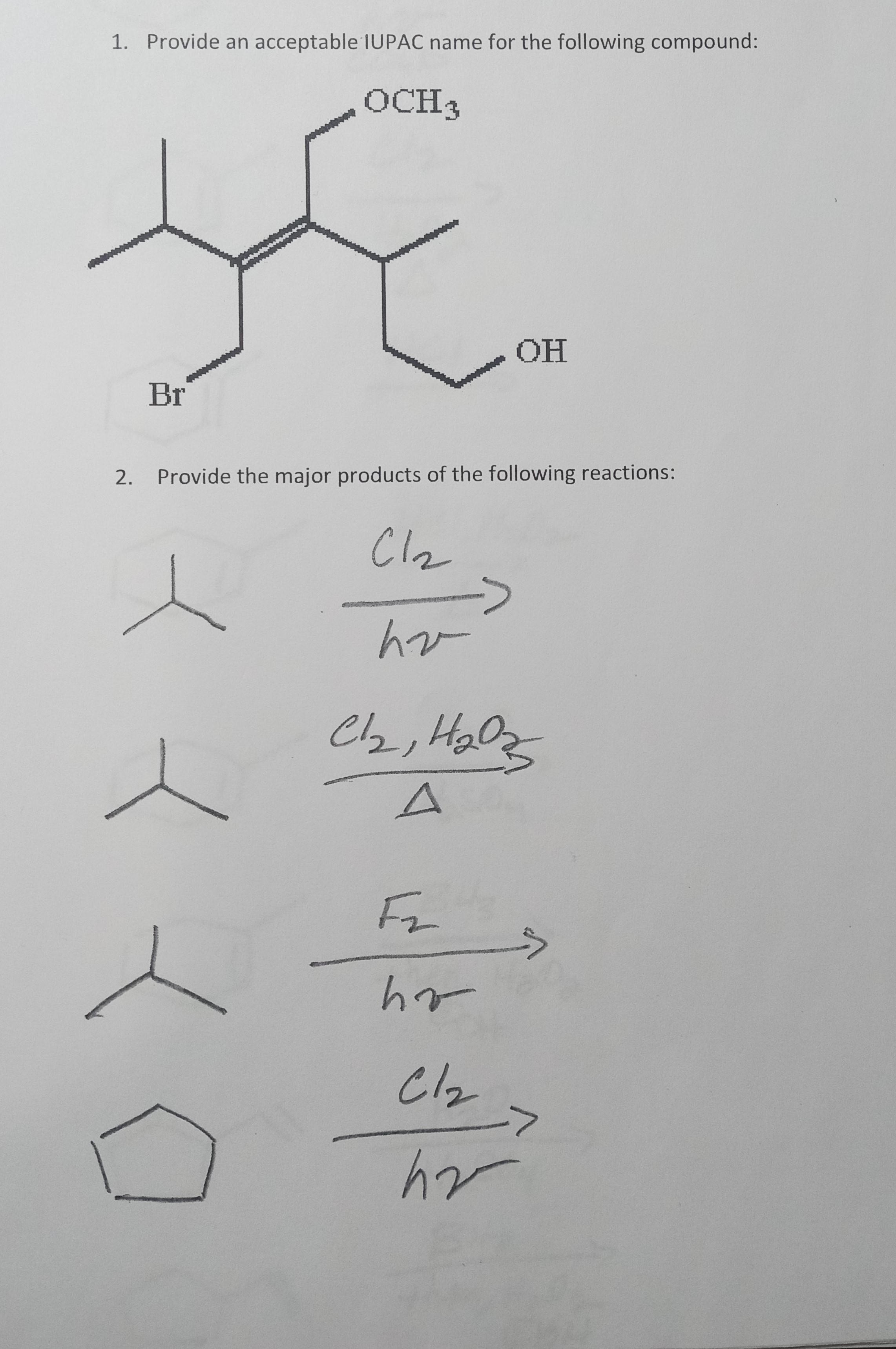 Solved Provide an acceptable IUPAC name for the following | Chegg.com