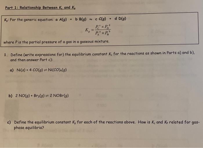 Solved Part 1: Relationship Between Ks and Kp Kp : For the | Chegg.com