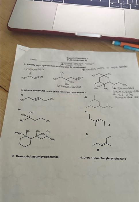 Solved b) HC 1. Identify each hydrocarbon as saturated or | Chegg.com