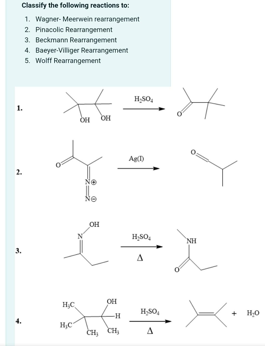 Solved Classify the following reactions to: 1. Wagner- | Chegg.com