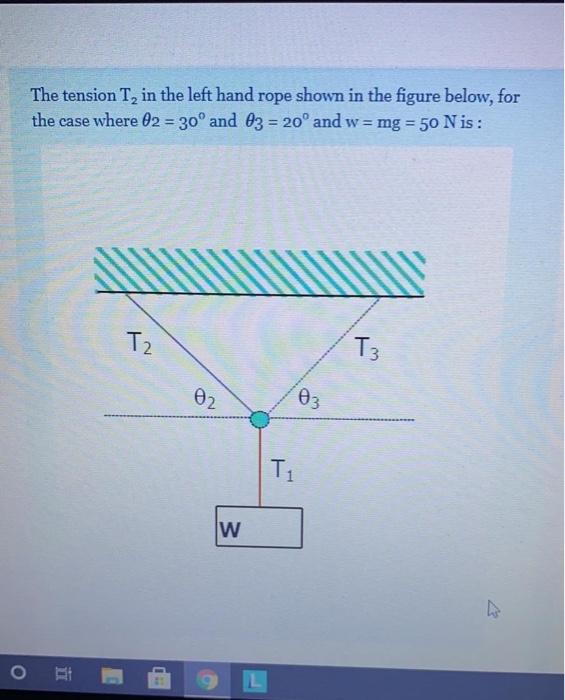 Solved The tension T, in the left hand rope shown in the | Chegg.com