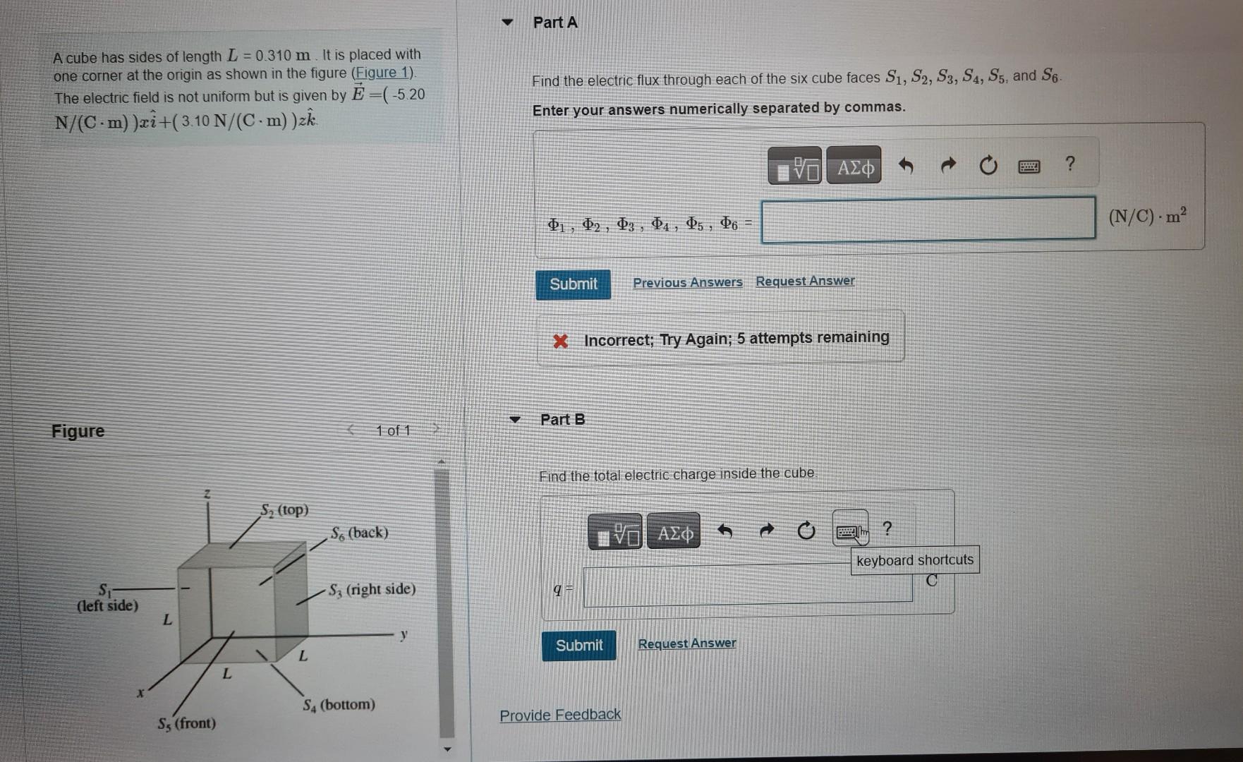 Solved A cube has sides of length L=0.310 m. It is placed | Chegg.com