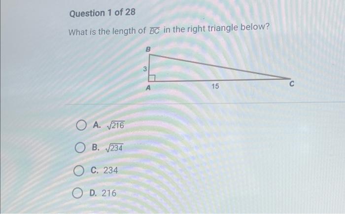 Solved Question 1 of 28 What is the length of BC in the | Chegg.com
