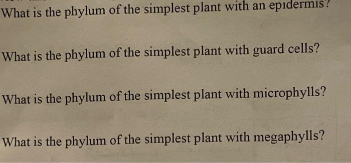 Solved What is the phylum of the simplest plant with an | Chegg.com
