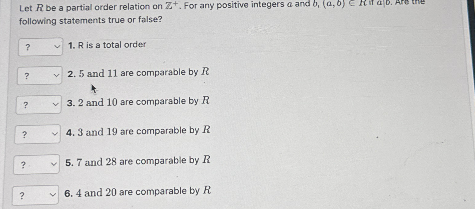 Solved Let R ﻿be a partial order relation on Z+. ﻿For any | Chegg.com