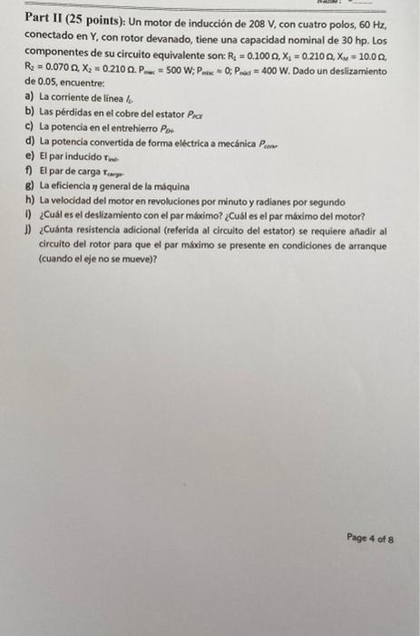 Solved Part II (25 points): A 208 V, four pole, 60 Hz, | Chegg.com