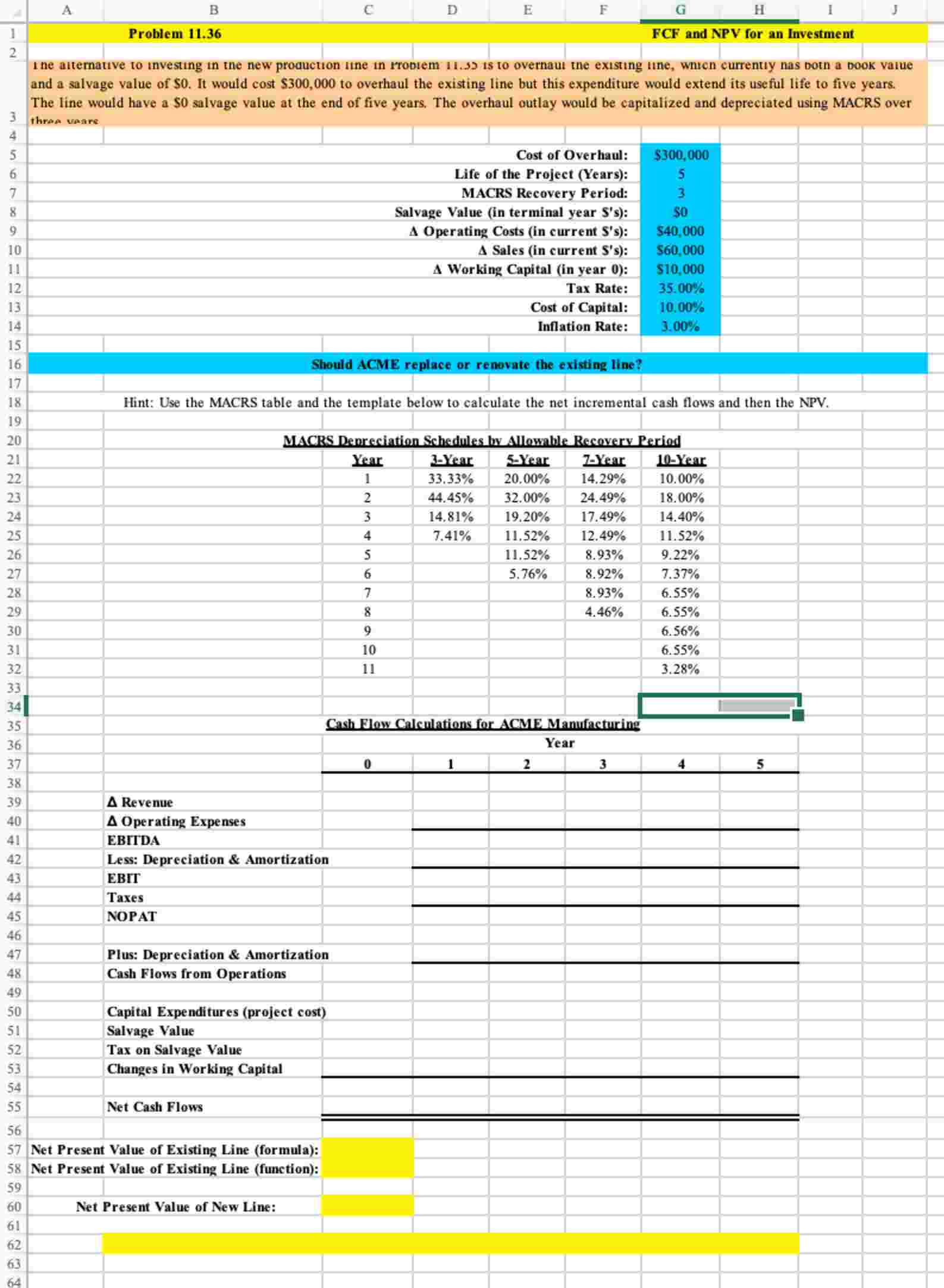 Solved Problem 11.36 ﻿FCF and NPV for an Investment | Chegg.com