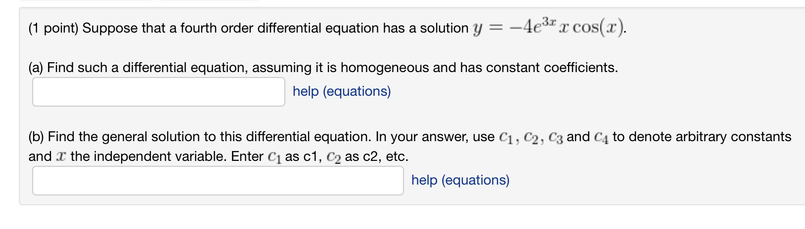 Solved (1 ﻿point) ﻿Suppose that a fourth order differential | Chegg.com