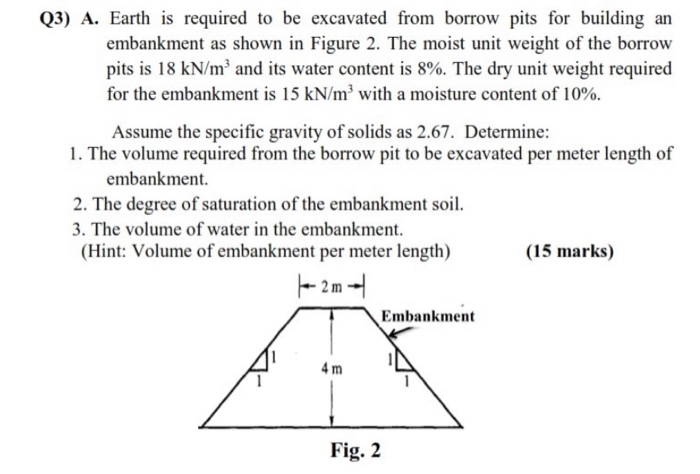 Solved Q3) A. Earth is required to be excavated from borrow | Chegg.com
