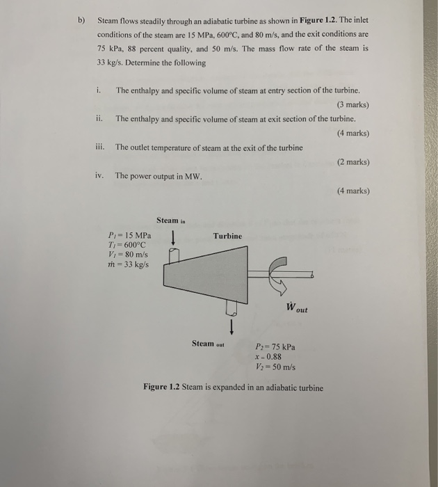 Solved b) Steam flows steadily through an adiabatic turbine | Chegg.com
