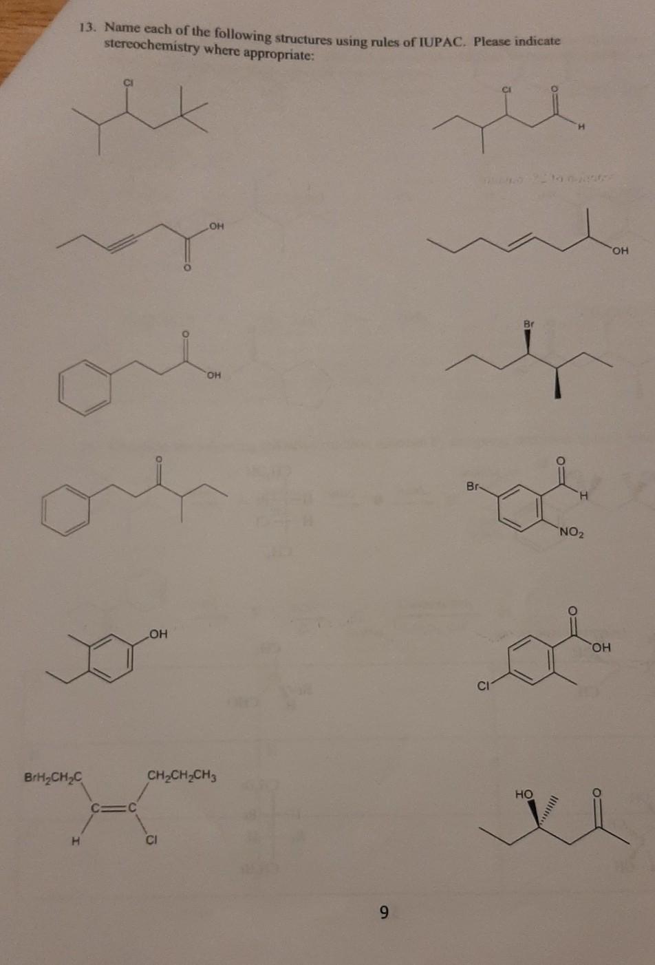 Solved 13. Name each of the following structures using rules | Chegg.com