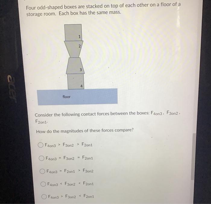 Solved Four odd-shaped boxes are stacked on top of each | Chegg.com