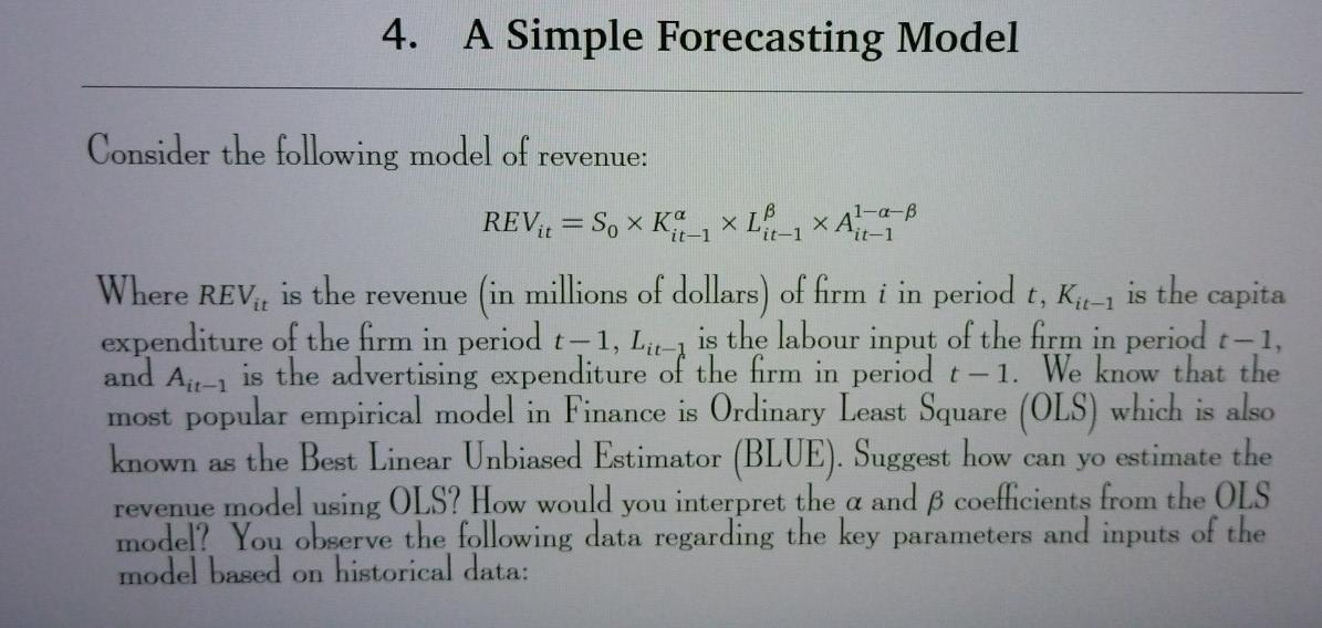4. A Simple Forecasting Model revenue: 1-a-B Consider | Chegg.com