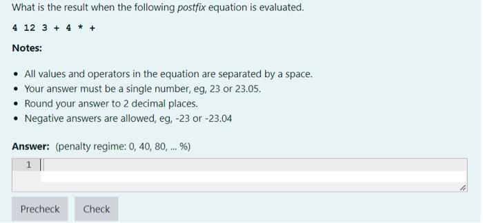 Solved What is the result when the following postfix | Chegg.com