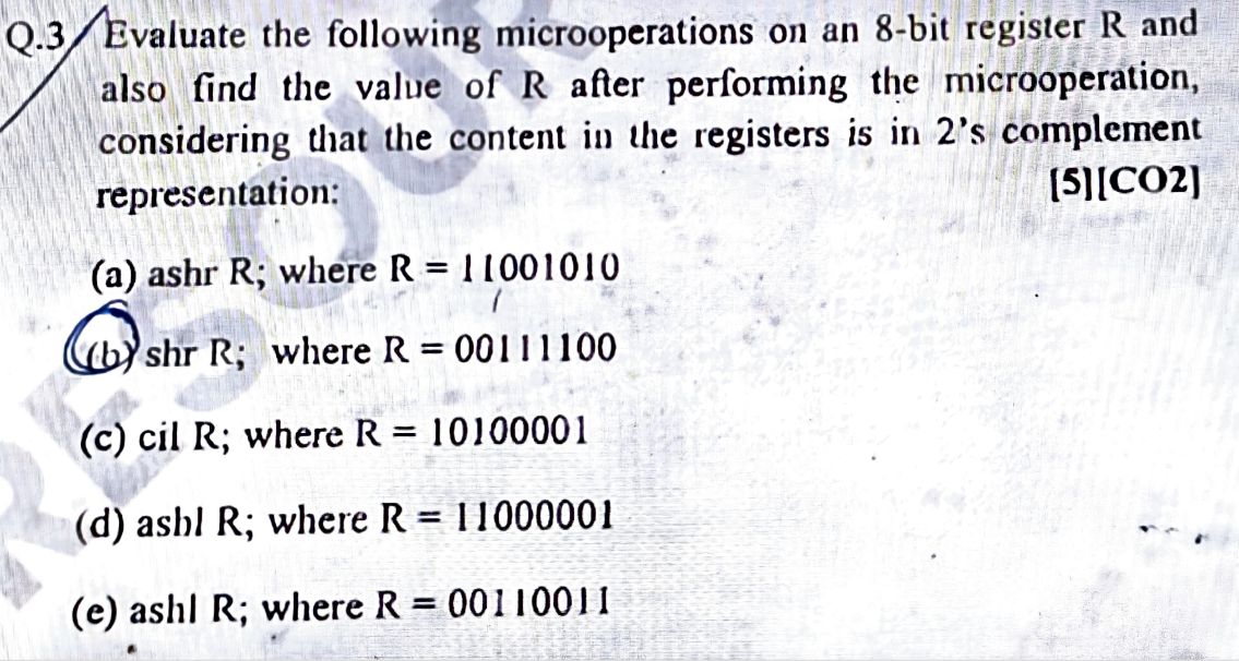 Solved Q.3 ﻿Evaluate the following microoperations on an | Chegg.com