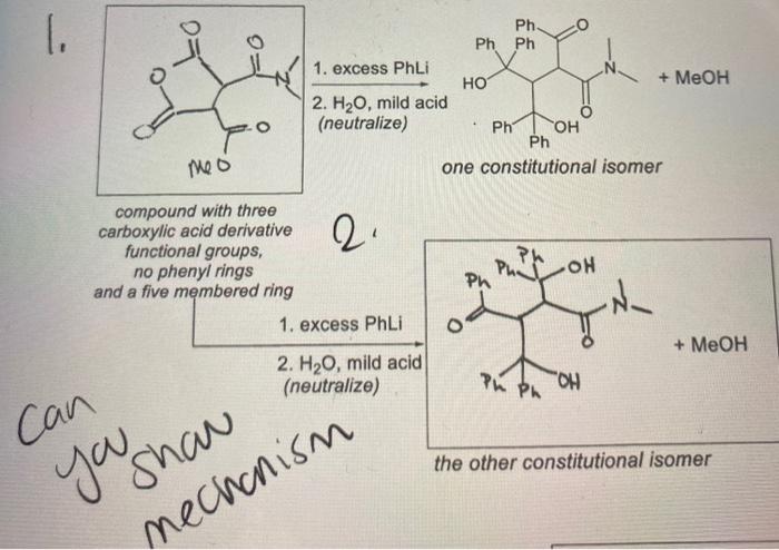Solved 1. 9 Ph. Ph Ph 1. excess Phli HO + MeOH 2. H20, mild | Chegg.com