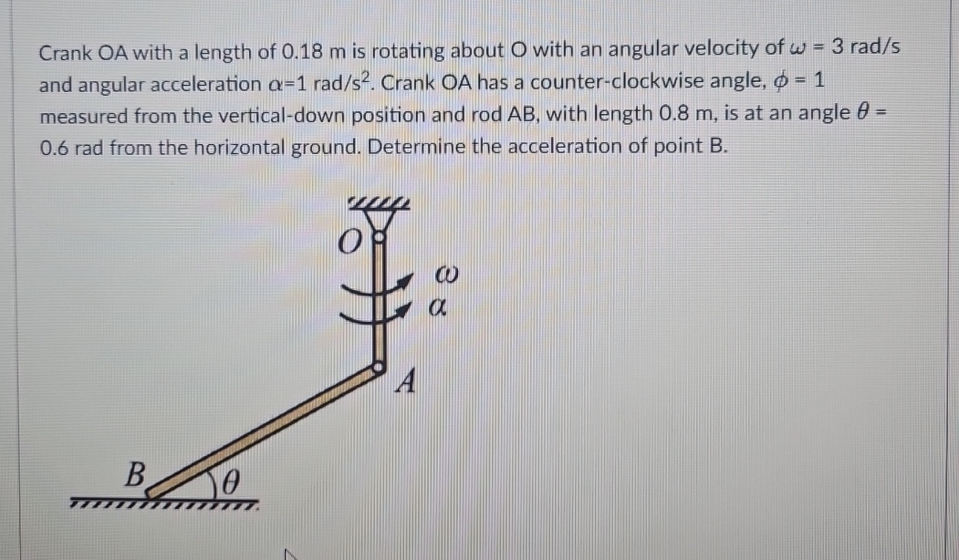 Solved Crank OA with a length of 0.18 ﻿m is rotating about O | Chegg.com