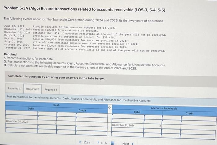 Solved Problem 5-3A (Algo) Record transactions related to | Chegg.com