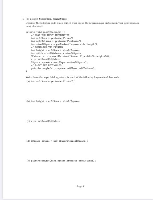 Solved 5. (15 points) Superficial Signatures Consider the | Chegg.com