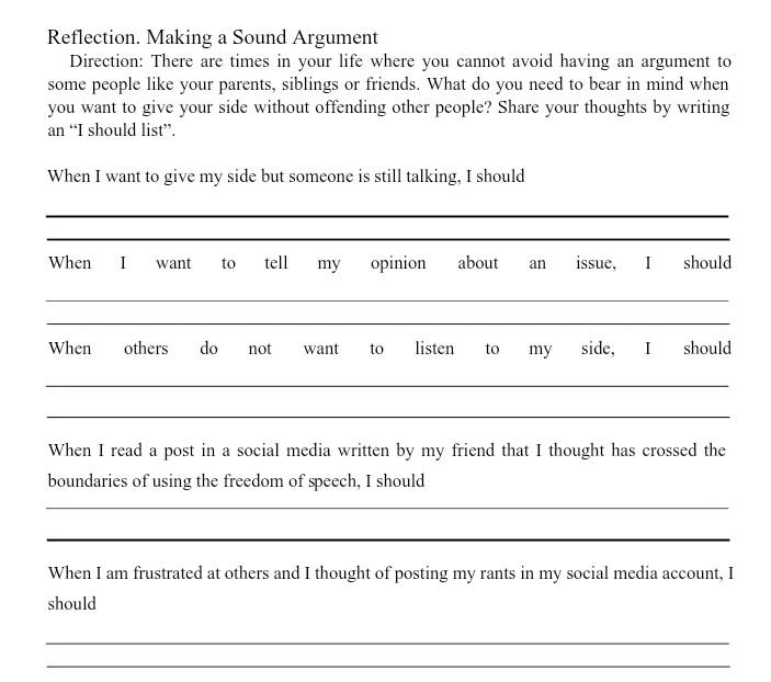 Solved Reflection. Making a Sound Argument Direction: There | Chegg.com