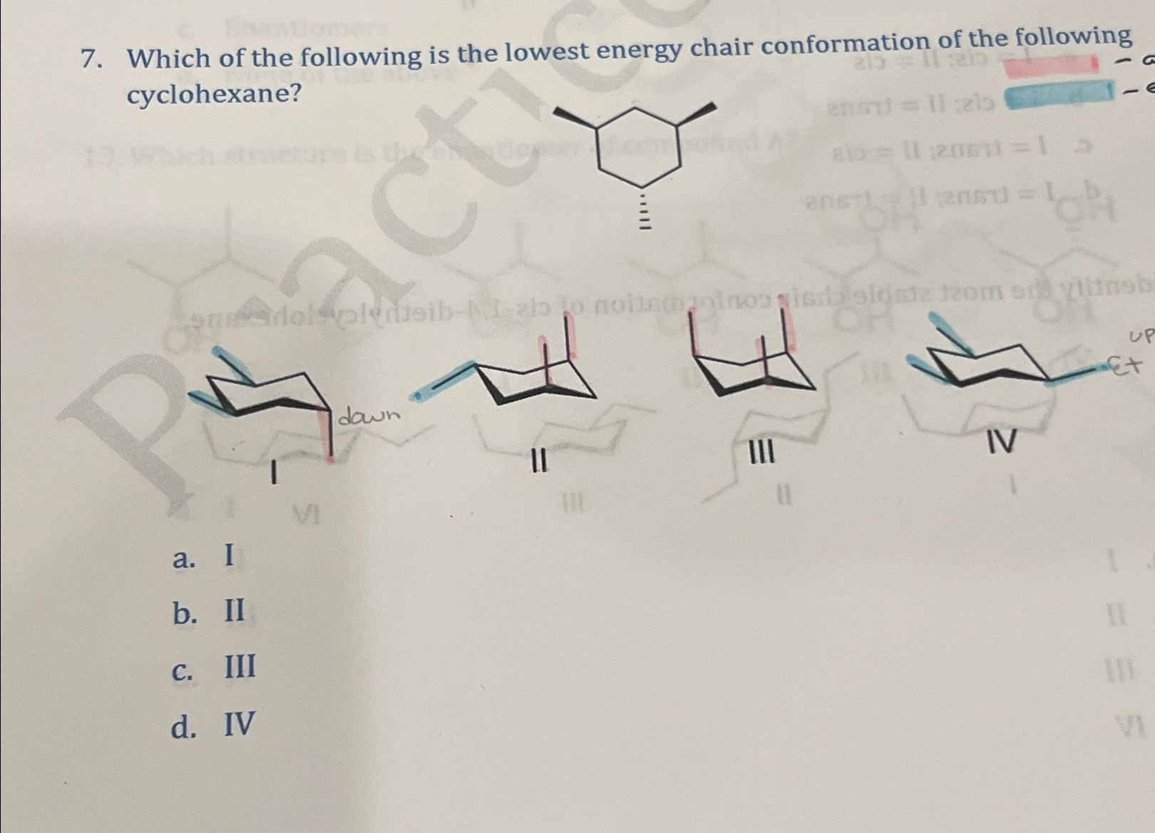 Solved Which of the following is the lowest energy chair | Chegg.com