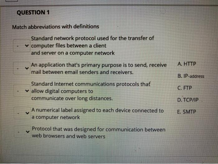Solved QUESTION 1 Match abbreviations with definitions | Chegg.com