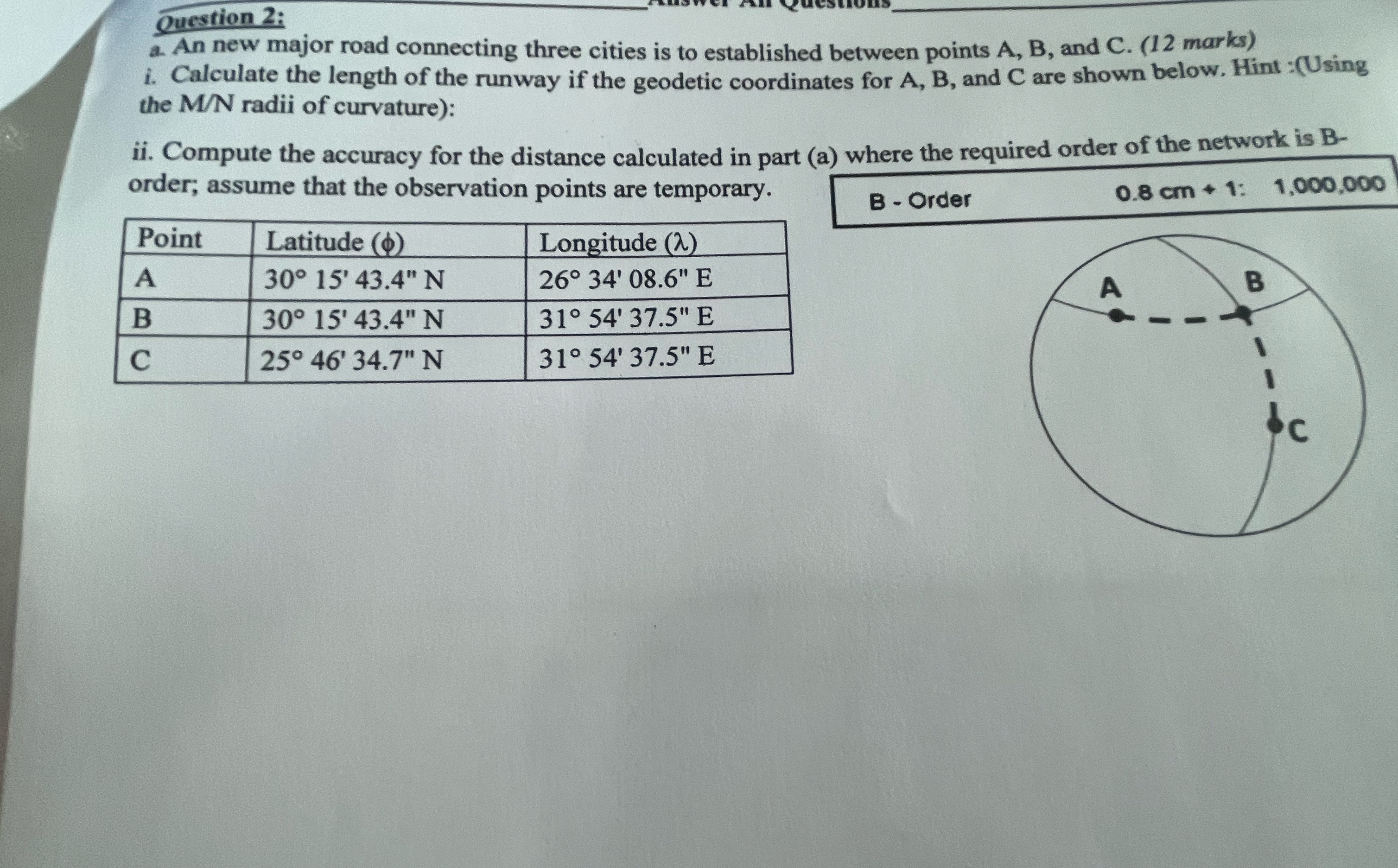 Solved Ouestion 2:a. ﻿An new major road connecting three | Chegg.com