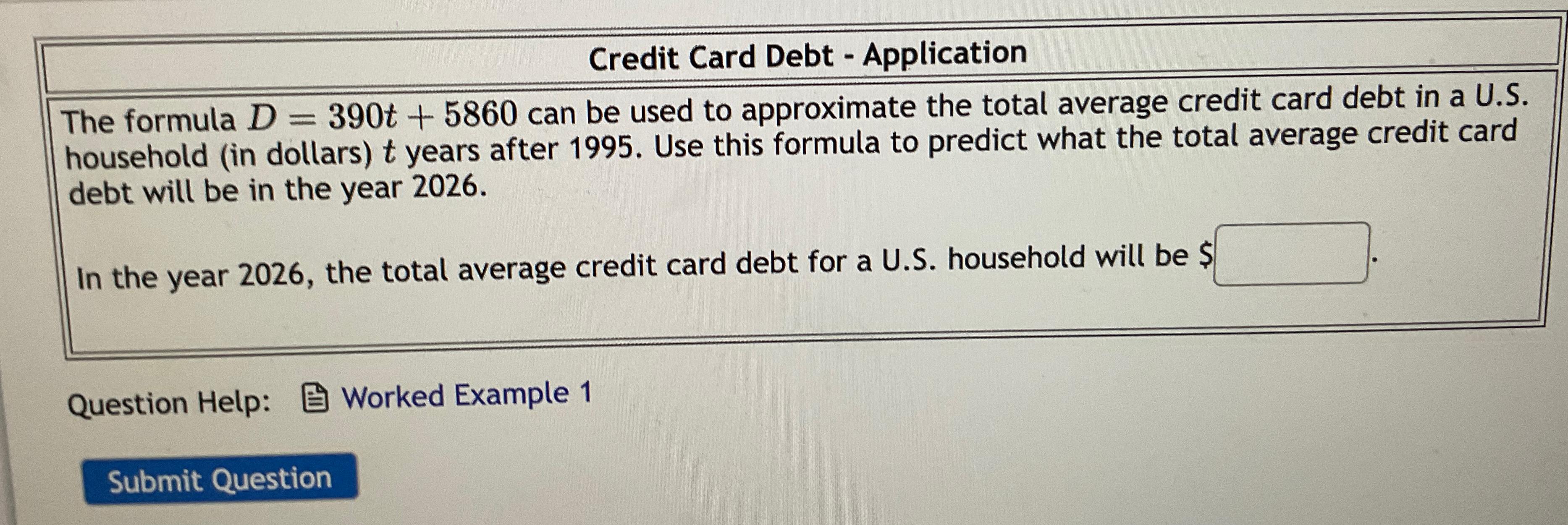 Solved Credit Card Debt - ﻿ApplicationThe formula | Chegg.com